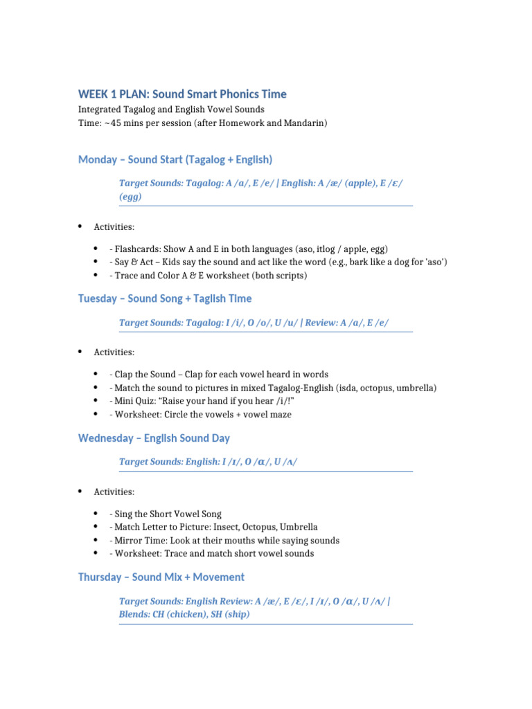 Week1 Sample Phonics Plan | PDF
