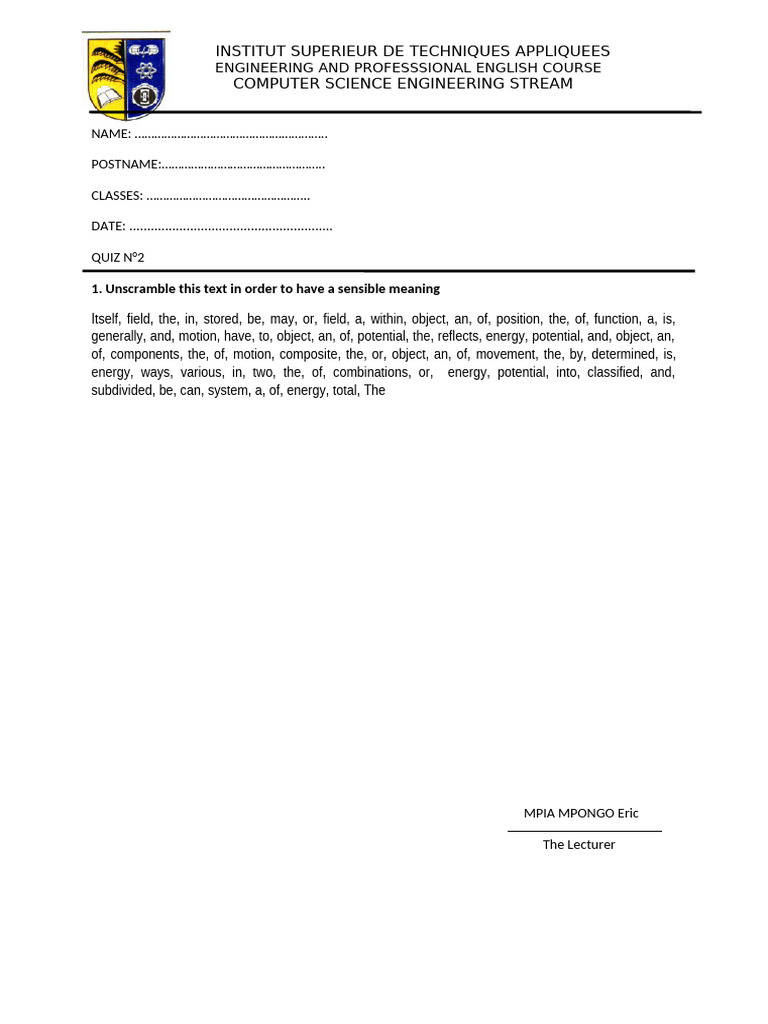 Interro 2 Prepo 2024 | PDF