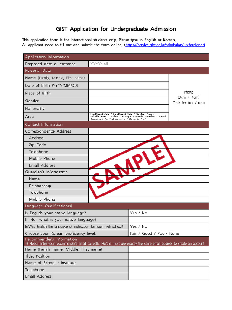 Sample 2022 GIST Undergraduate Application Form 02 | PDF | Qualifications | Educational Stages