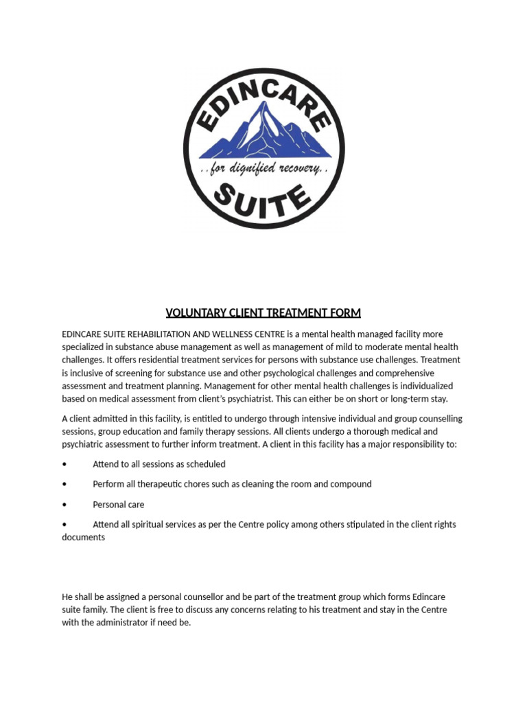 Voluntary Client Treatment Form | PDF | Mental Health | Psychiatry
