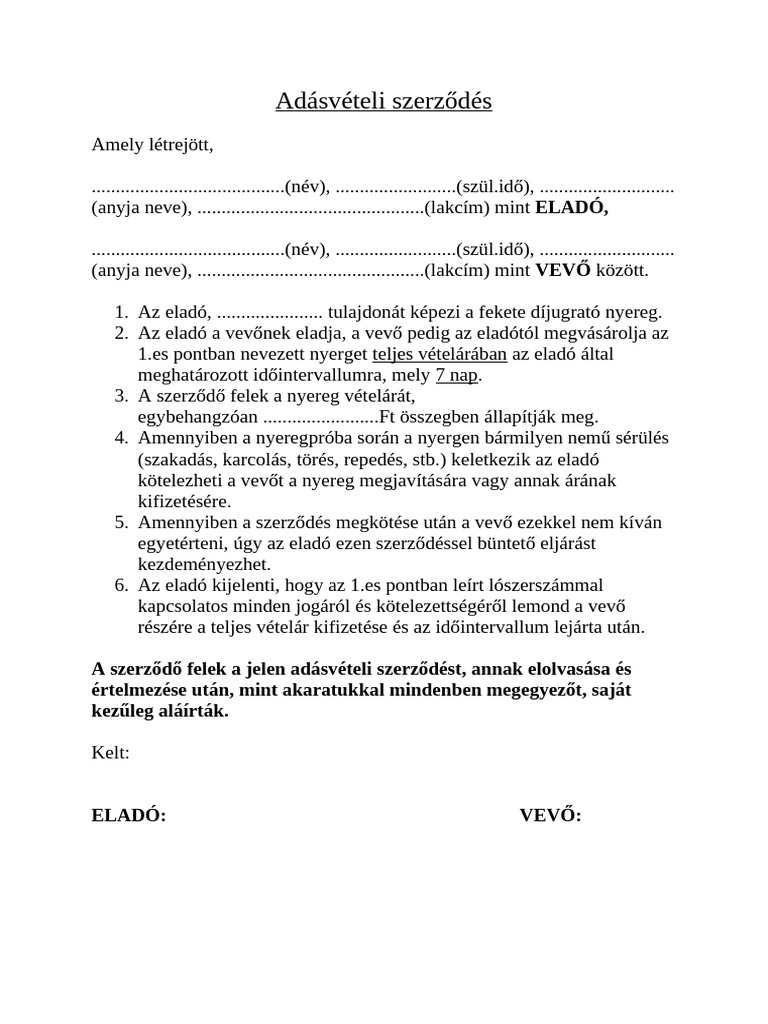 Adásvételi Szerződés | PDF