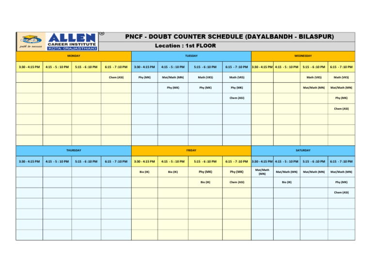 PNCF Doubt Counter Schedule | PDF