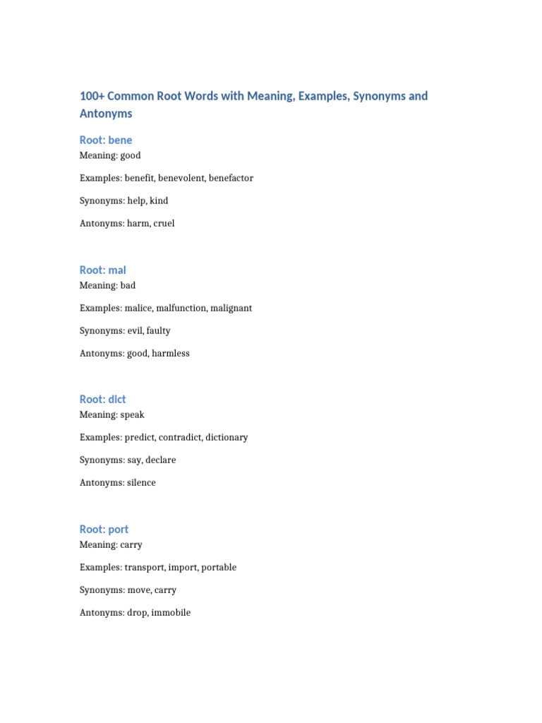 Full Root Words List SSC | PDF