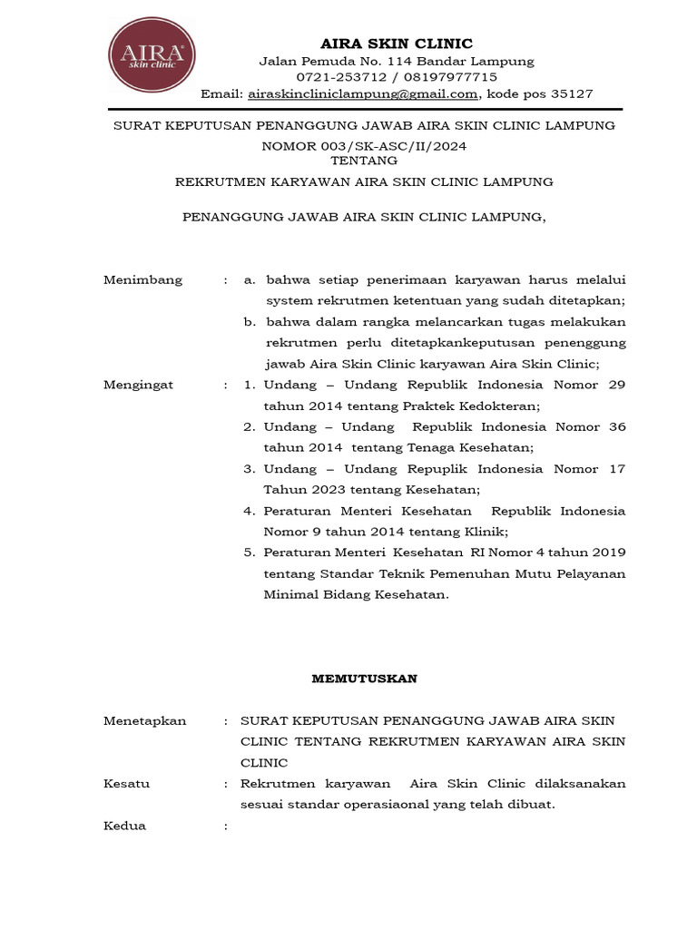 SK Rekrutmen Karyawan | PDF