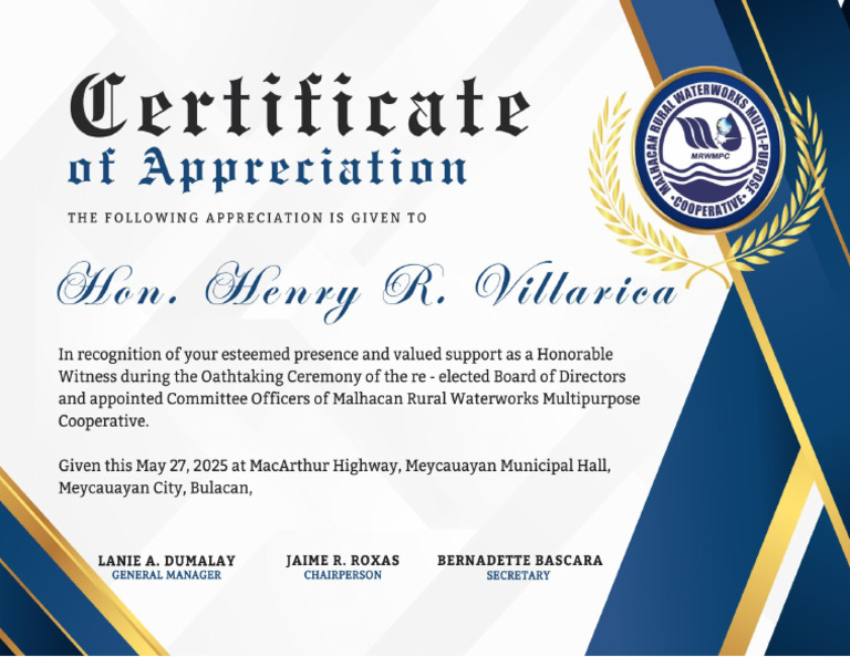 Certificate of Oath Taking - BOD and Committee Officers | PDF