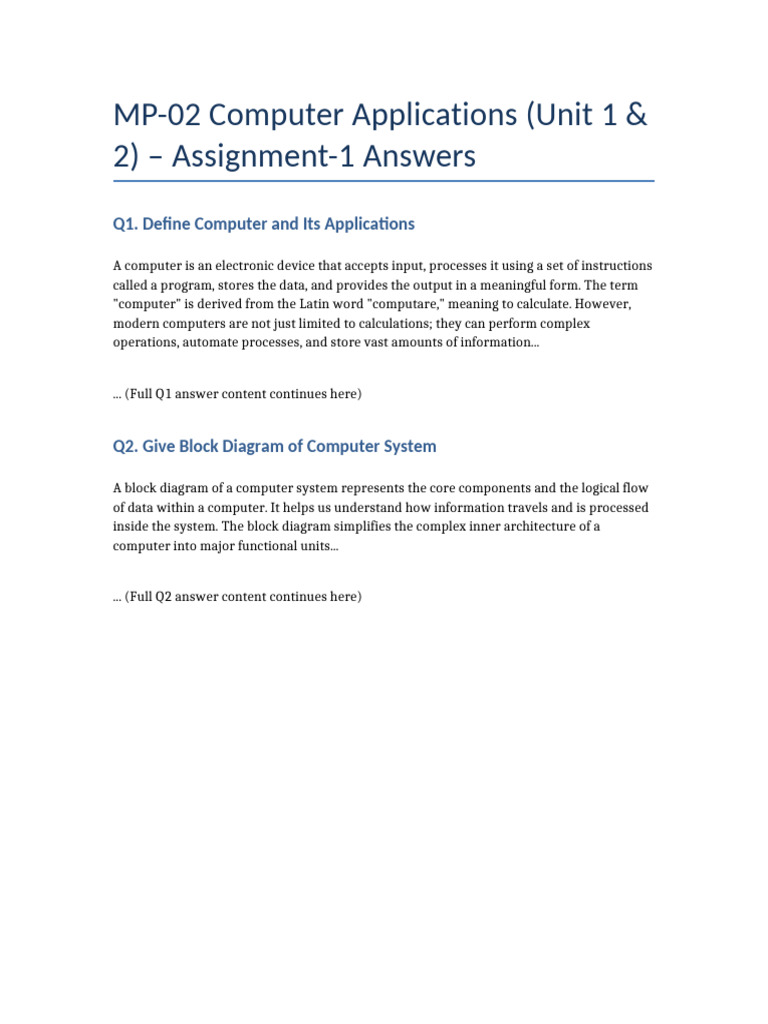 Computer Applications Assignment Complete | PDF
