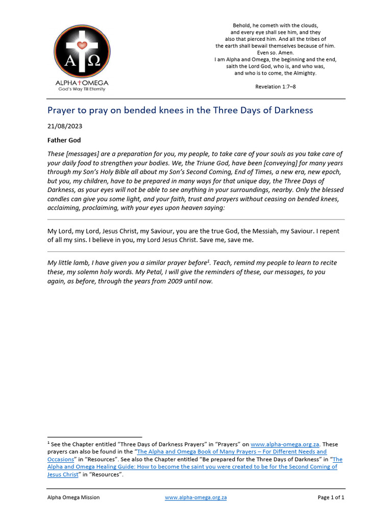 2023-08-21 Prayer To Pray On Bended Knees in The Three Days of Darkness ...