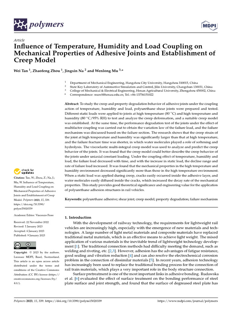 Influence of Temperature, Humidity and Load Coupling On | PDF | Creep ...