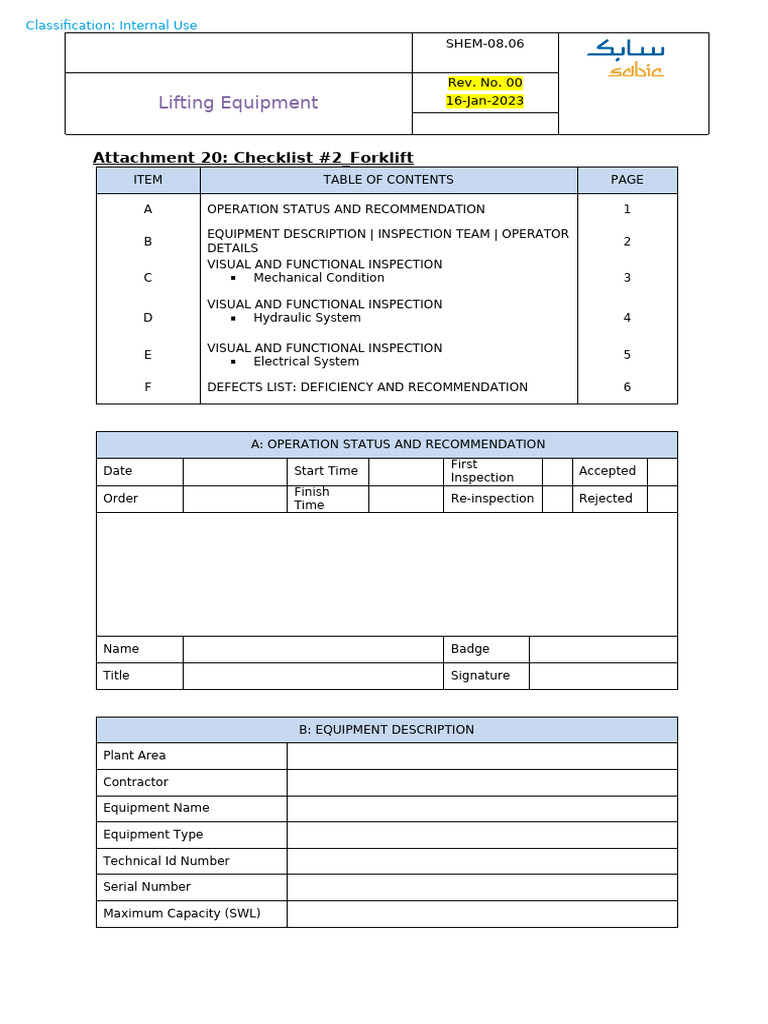 Attachment-20 Checklist - #2 Fork Lift | PDF | Vehicles | Vehicle ...