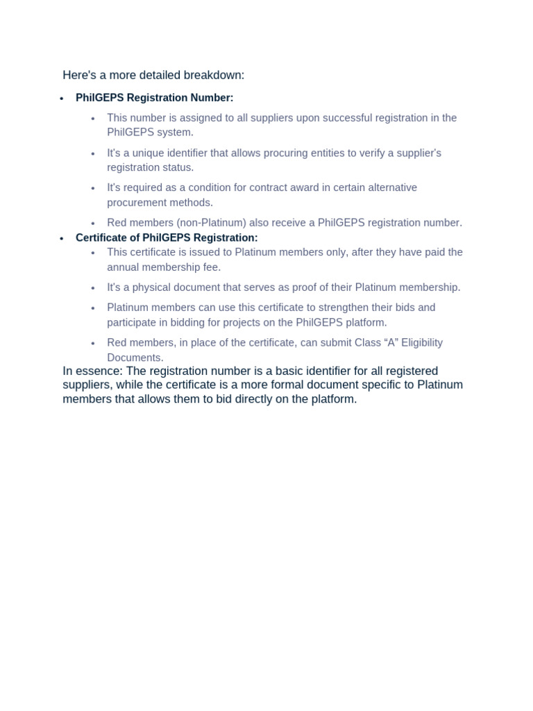 PhilGEPS Registration Number Explained | PDF