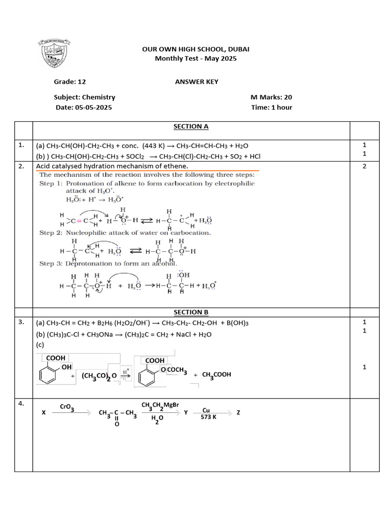 Grade 12 Chemistry Test Answer Key | PDF | Physical Sciences | Atoms