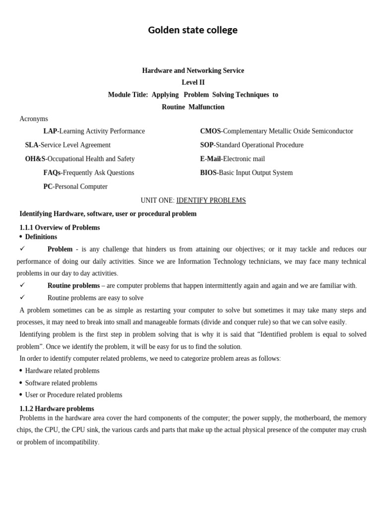 Apply Problem Solving Techniques | PDF | Troubleshooting | Computer Hardware