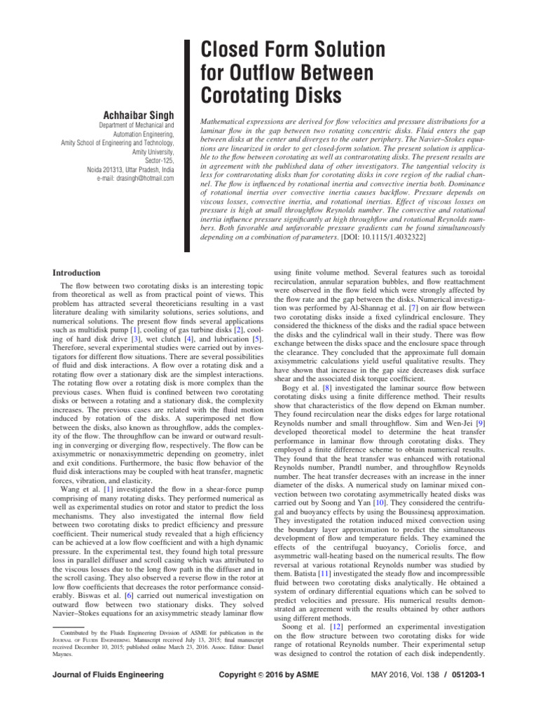 Closed Form Solution For Outflow Between Corotating Disks | PDF | Fluid ...