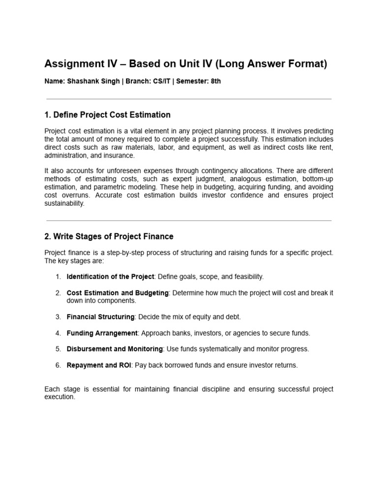 Assignment IV - Based On Unit IV (Long Answer Format) | PDF | Capital ...