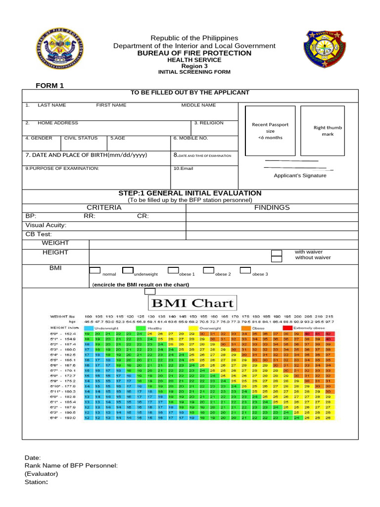 Initial Screening Form BFP R3 | PDF