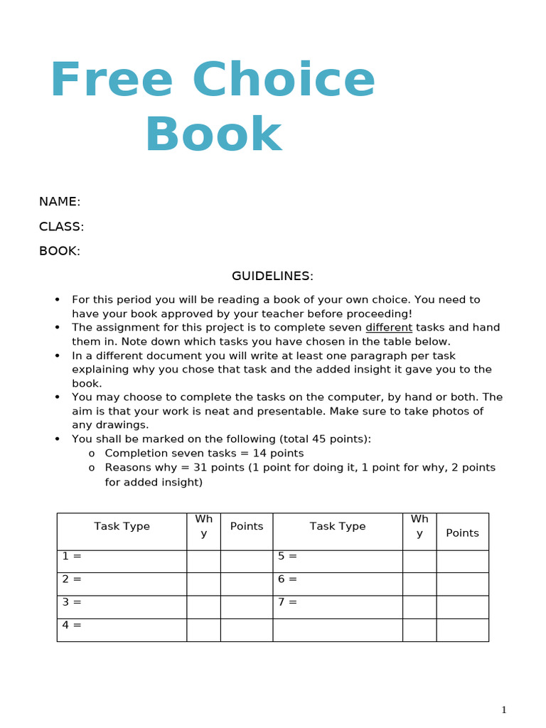Free Book Choice Booklet | PDF | Books