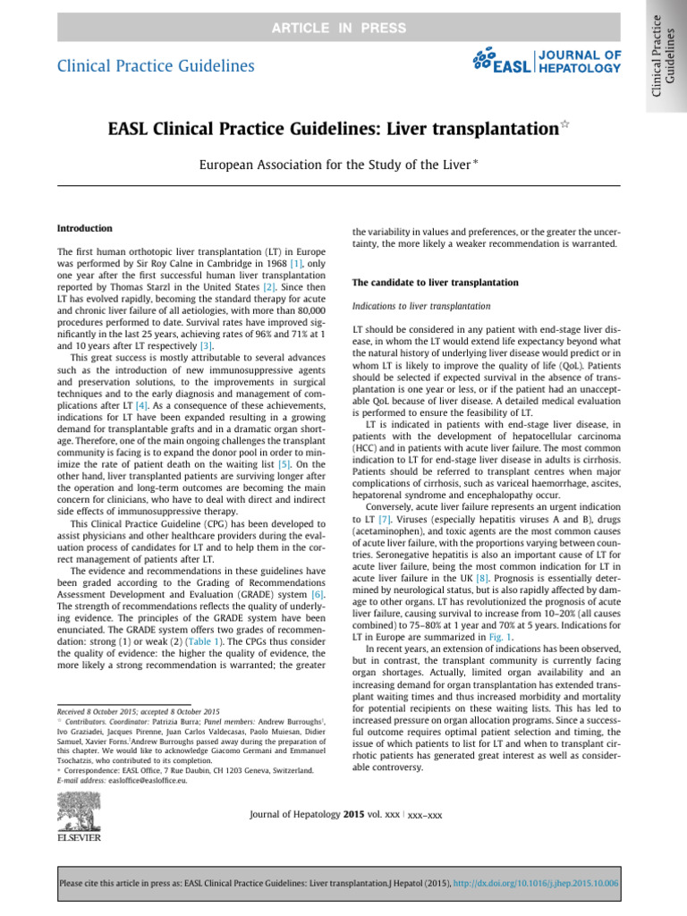 EASL Guidelines for Liver Transplantation | PDF | Cirrhosis | Hepatitis C