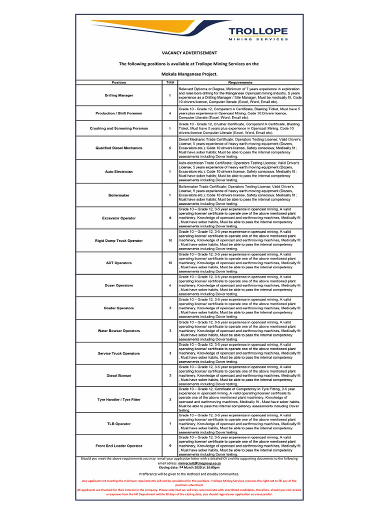 TROLLOPE Mining Services | PDF