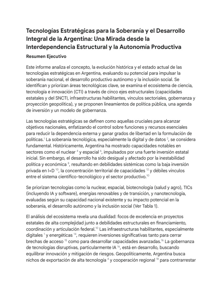 Tecnologías Estratégicas para Argentina | PDF | Sustentabilidad | Inteligencia artificial