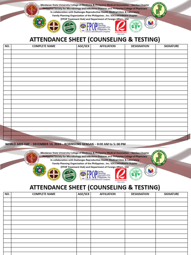 Wad Attendance Sheet Counseling and Testing | PDF