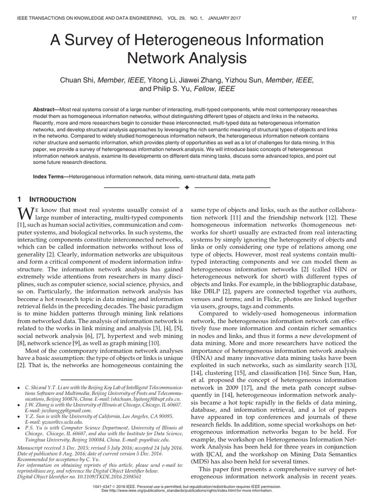 A Survey of Heterogeneous Information Network Analysis | PDF ...