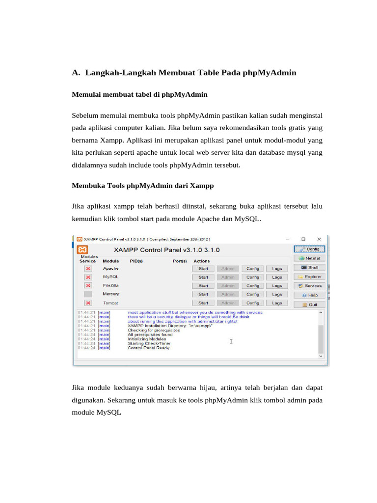Langkah Membuat Database di phpMyAdmin | PDF