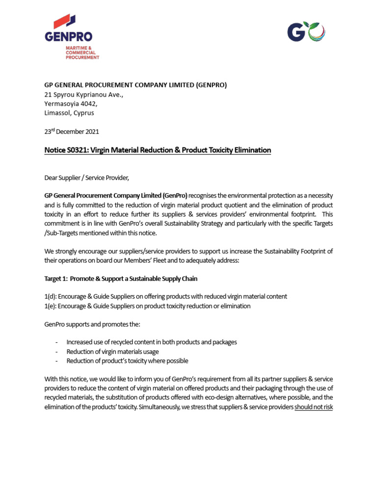 Virgin Material Reduction Notice | PDF | Supply Chain | Sustainability