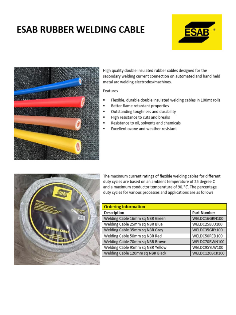 ESAB Welding Cable Current Ratings | PDF | Welding | Construction