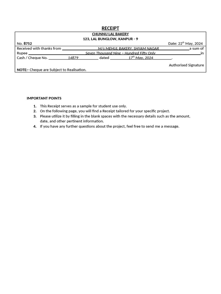 Sample Cash Receipt Template | PDF
