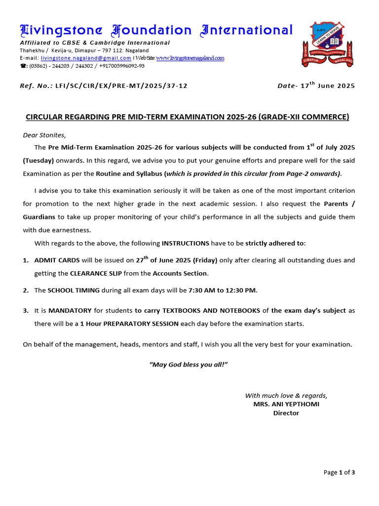 Pre Mid-Term Exam Circular 2025-26 | PDF | Entrepreneurship