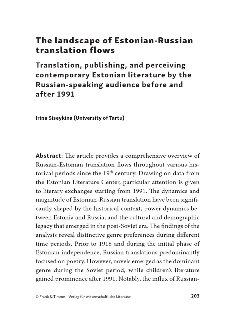Irina Siseykina - Landscape of EST-RU Translation Flows, Frank & Timme | PDF | Estonia ...