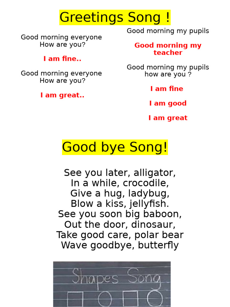 Greetings Googbye Song | PDF
