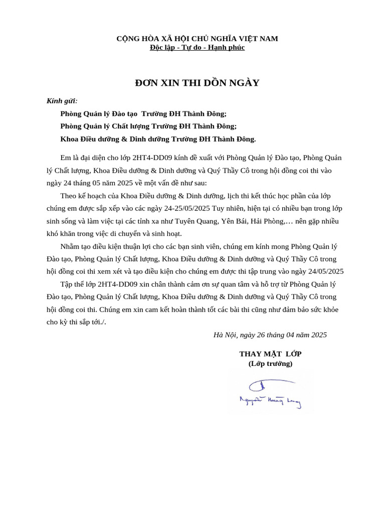 Đơn Xin Thi D N Ngày KDD | PDF