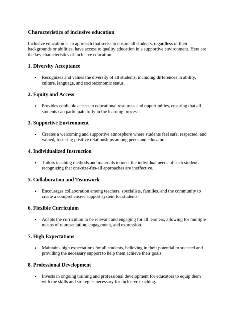 Characteristics of Inclusive Education | PDF | Inclusion (Education ...