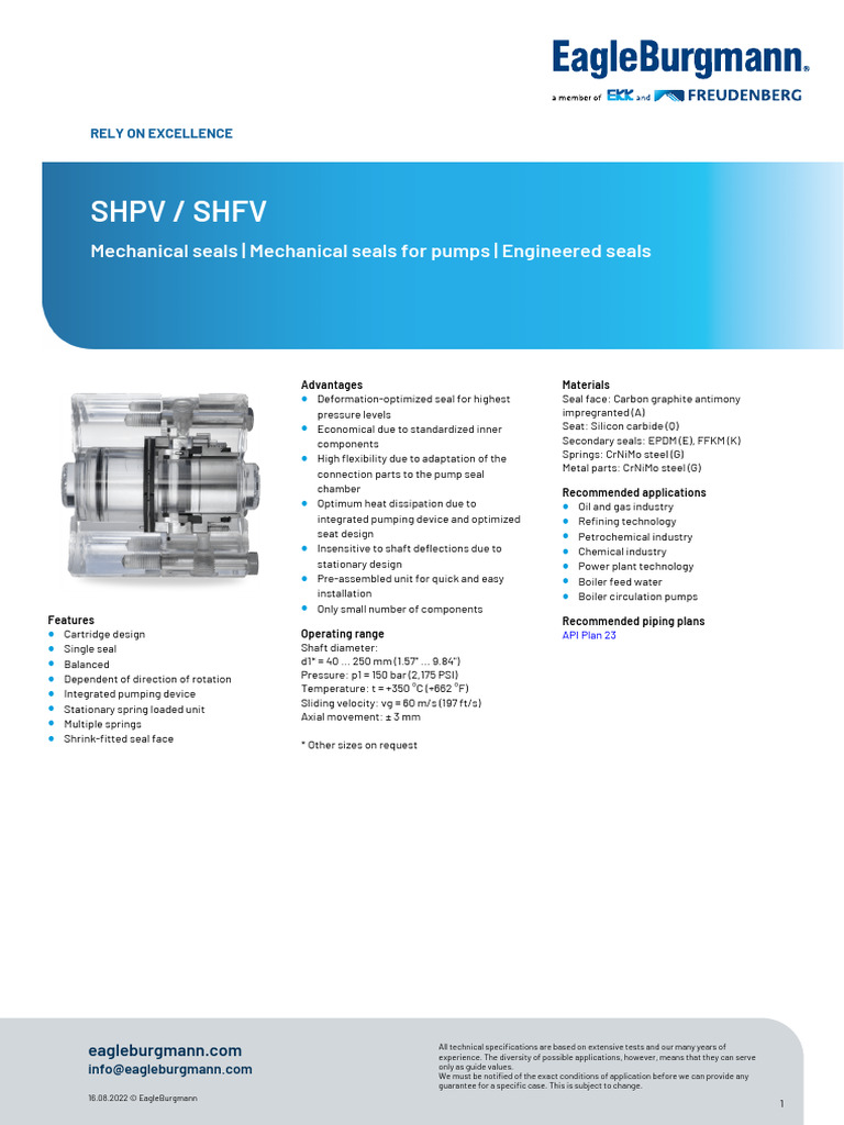 SHPV/SHFV Mechanical Seal Overview | PDF | Pump | Boiler