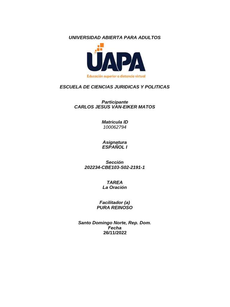 Tarea VIII, Español | PDF | Oración (Lingüística)