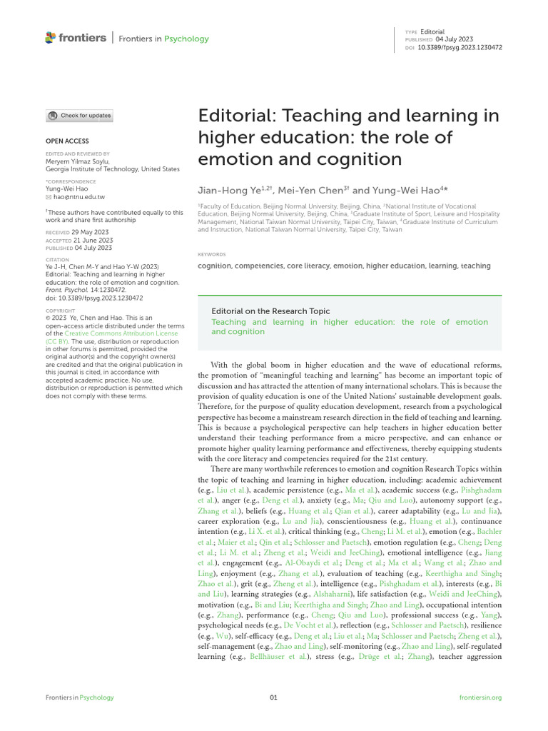 Teaching and Learning in Higher Education The Role of Emotion and ...