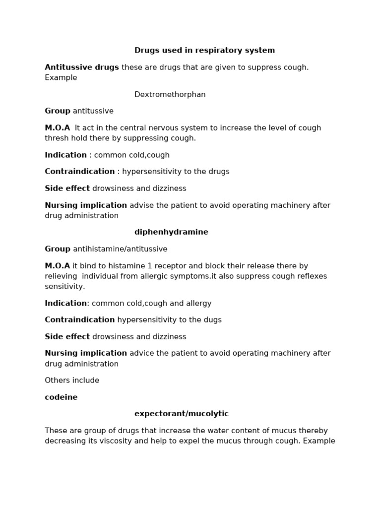Drugs Used in Respiratory System | PDF | Cough | Drugs