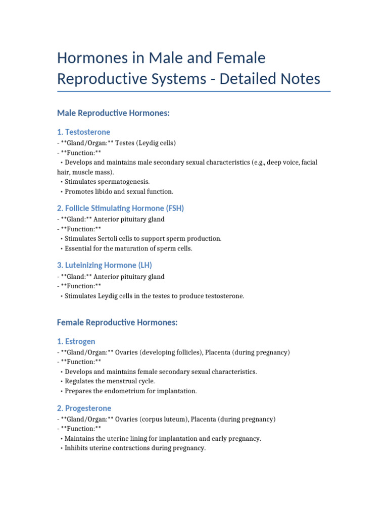 Hormones in Male and Female Reproduction | PDF