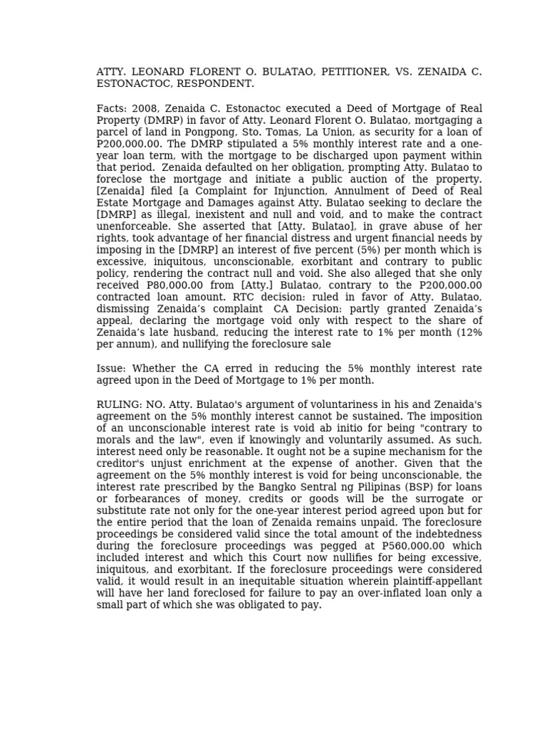 Mortgage Dispute: Unconscionable Interest Rate | PDF | Foreclosure ...