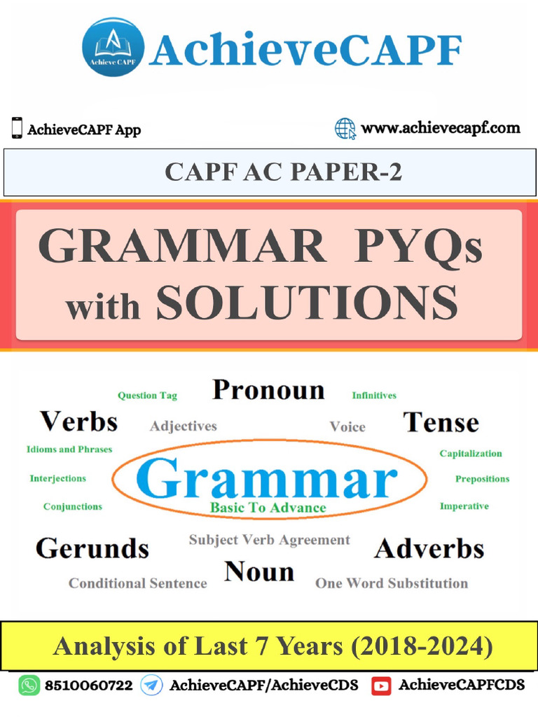 Grammar PYQs CAPF 2024-2018 @AchieveCAPF | PDF