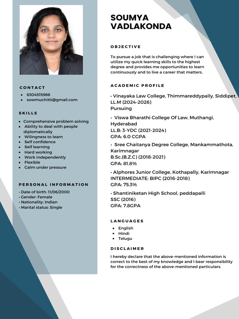 Soumya Vadlakonda's Academic Profile | PDF