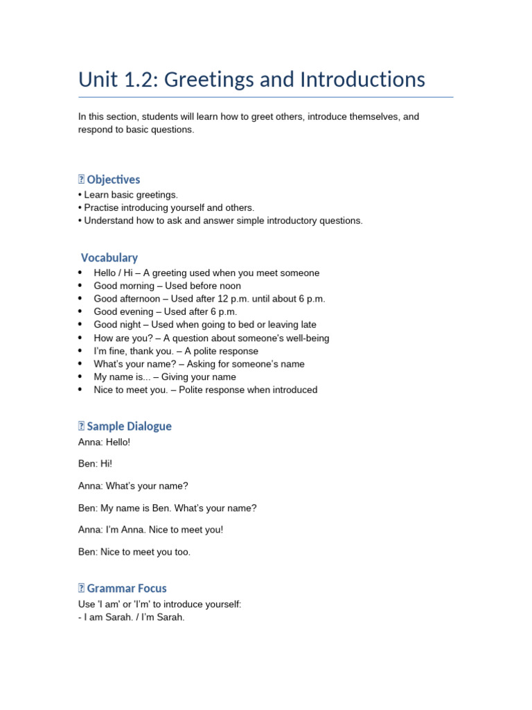 Basic English Greetings and Introductions | PDF