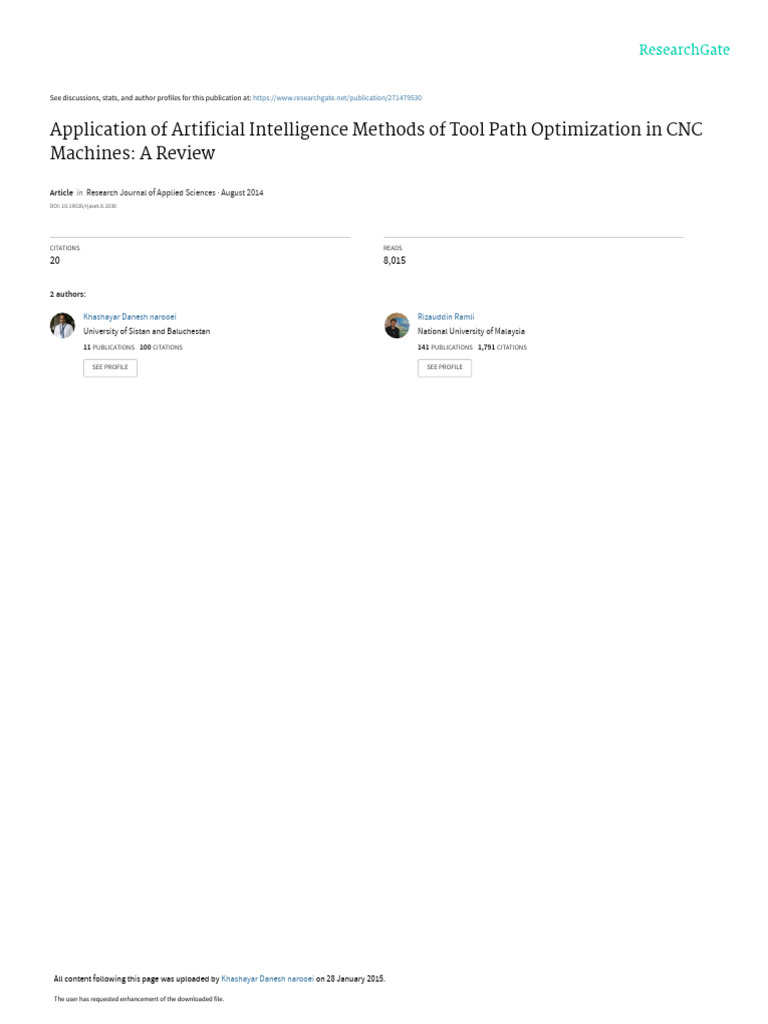Applicationof Artificial Intelligence Methodsof Tool Path Optimizationin CNCMachines AReview ...