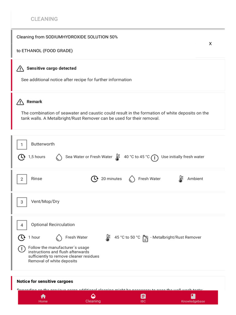 Tank Cleaning Procedure for Sensitive Cargo | PDF