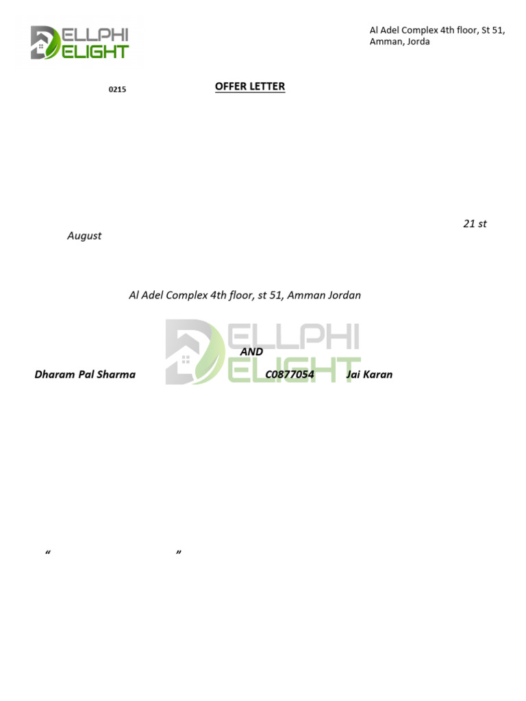 Delphi Jordan Offer Letter | PDF | Employment | Indemnity