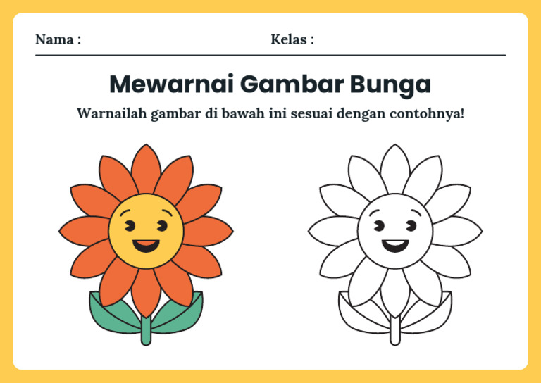 Mewarnai Gambar Bunga Lembar Kerja Kuning Ilustratif | PDF