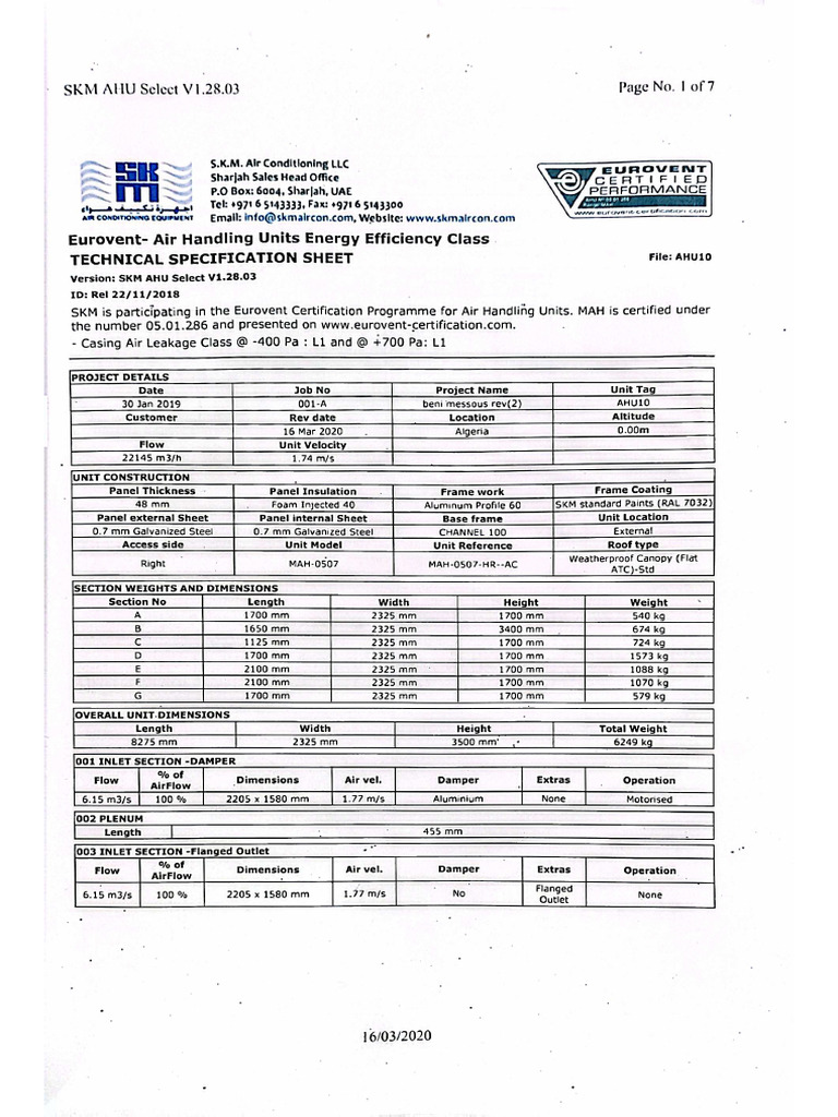 AHU Selection | PDF