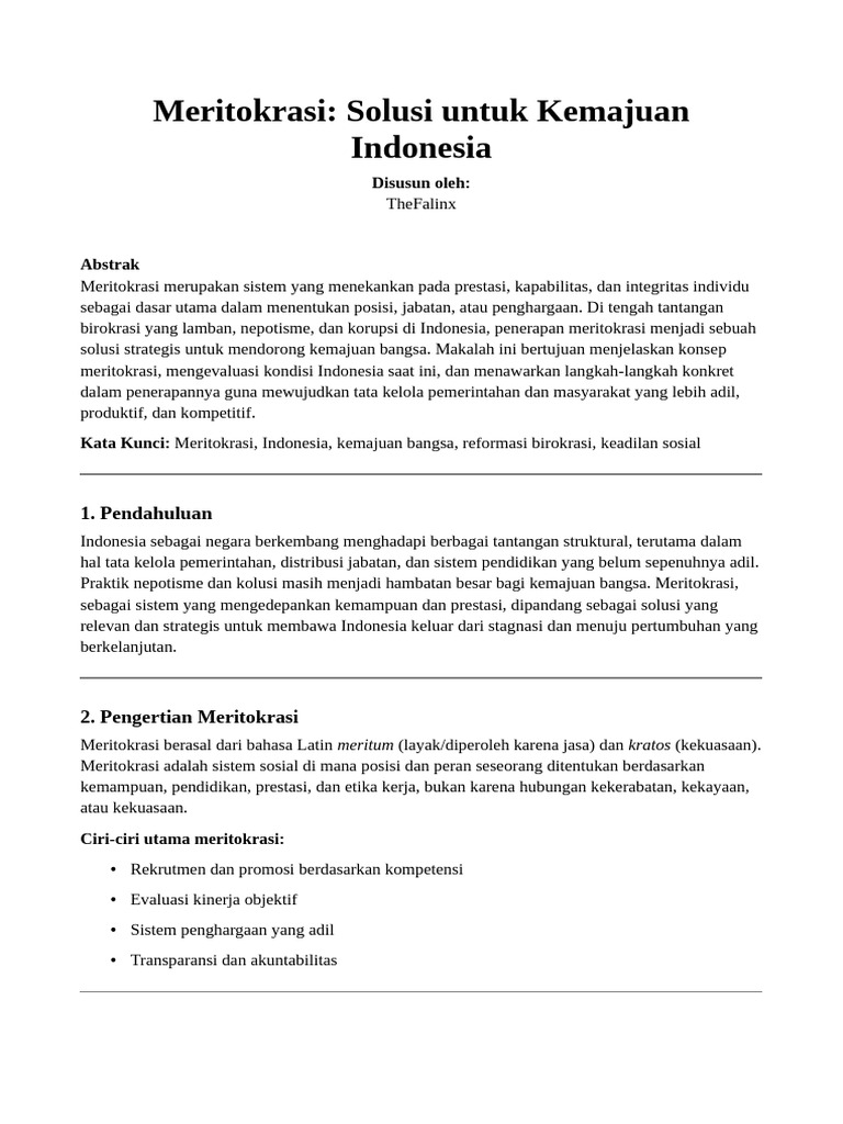 Meritokrasi Solusi Untuk Kemajuan Indonesia | PDF