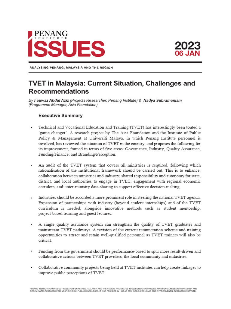 TVET in Malaysia: Challenges & Solutions | PDF | Vocational Education